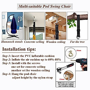 DEARCOOL 4 in 1 Kids Pod Swing Seat, Child Hammock Chair with Inflatable Cushion, 100% Cotton, for Indoor and Outdoor use, with Adjustable Belt, All Accessories Included