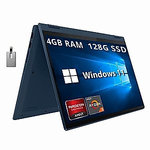 Lenovo IdeaPad Flex 5 14” FHD 2-in-1 Touchscreen Anti-Glare Laptop, AMD Ryzen 3-5300U, 4GB RAM, 128GB SSD, Backlit KB, FP Reader, Webcam with Shutter, Wi-Fi 5, Bluetooth, Blue, Win 11, 32GB USB Card