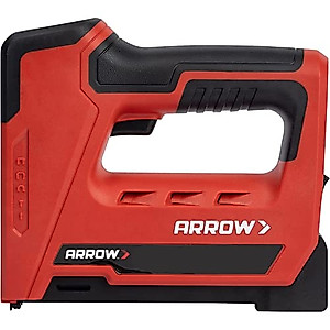 Arrow ET501C Cordless 5-In-1 Professional Staple and Nail Gun, Battery Powered Wire Stapler and Brad Nailer for Upholstery, Framing, Roofing, Crafts, Fencing, Cable, Black/Red