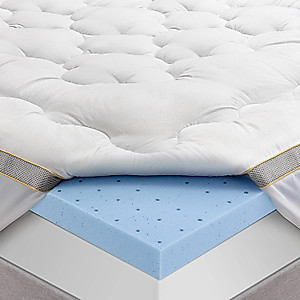 BedStory Mattress Topper Queen Size, Dual Layer Pillow Top and Gel Memory Foam Bed Toppers 3.6 Inch, Combination of Comfort and Support, White
