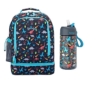 Bentgo® Kids 2-in-1 Backpack & Insulated Lunch Bag Set Water Bottle - New & Improved 2023 (Dinosaur)
