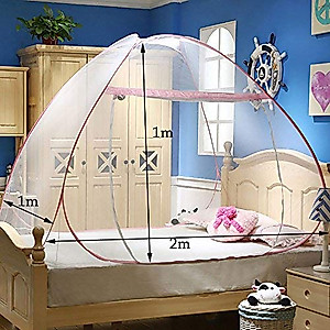 RuiHome Folding Pop-Up Mosquito Net Tent Zipper Bed Canopy for Kids Bedroom Dorm Outdoor Travel (39x79x39", Pink)