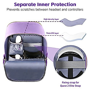 Carrying Case with Oculus Quest 2, Meta Quest VR Case for VR Headset with Elite Strap, Touch Controllers Accessories, Large Laptop Backpack for Women as Gift to Travel Outdoor and Home Storage, Purple