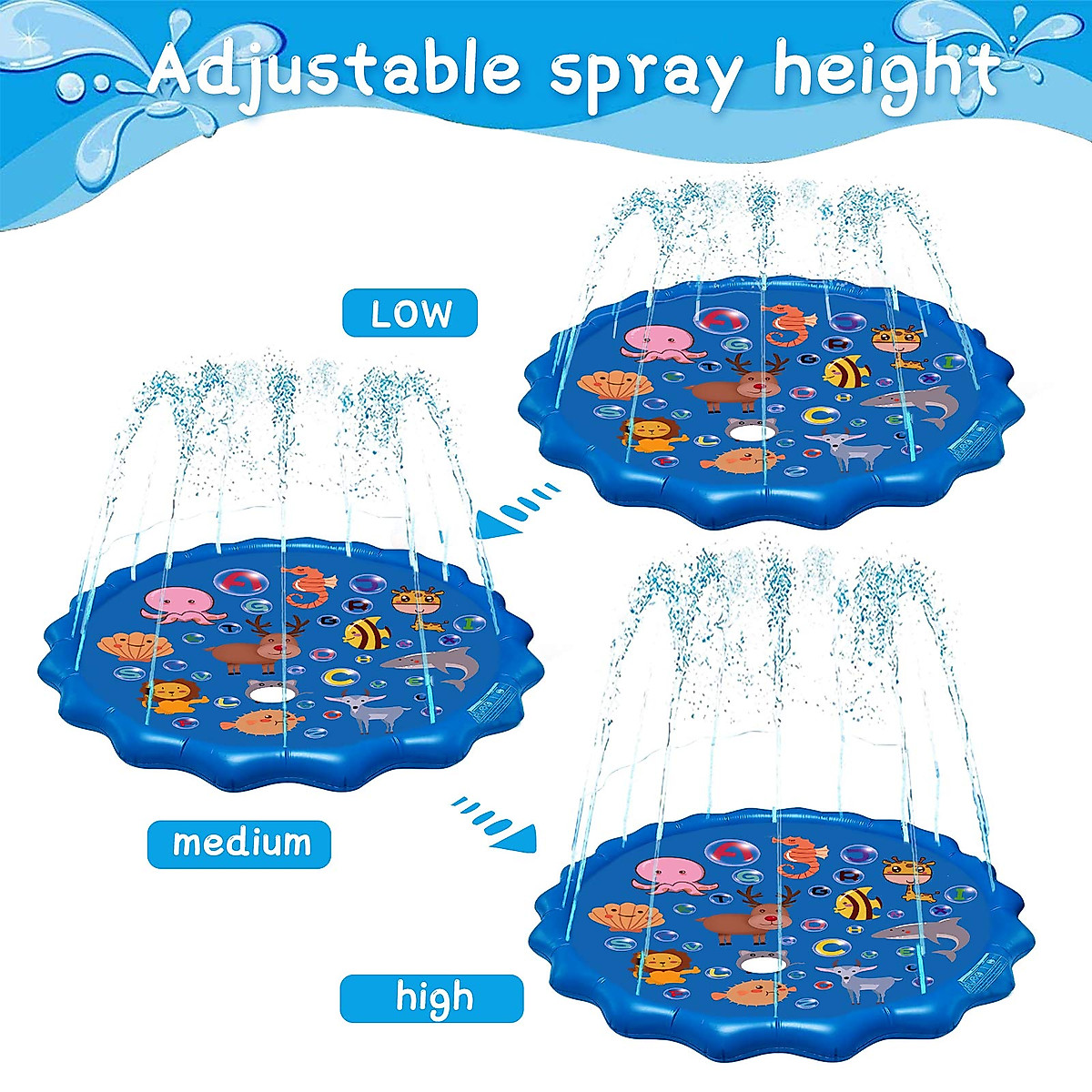 QDH Splash Pad Sprinklers for Kids Dogs 68'' Splash Play Mat Summer Outdoor Water Toys for Toddlers Baby Wading Pools Outside Backyard Kids Sprinkler