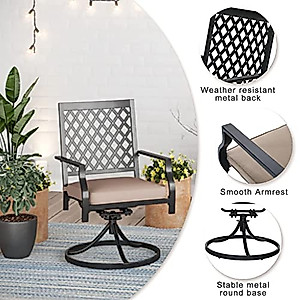 PHI VILLA Outdoor Metal Swivel Chairs Set of 2 Patio Dining Chair with Cushion Furniture Set for Garden Backyard Bistro, Small Grid, Black