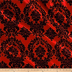 Flocked Damask Taffetta Red/Black, Fabric by the Yard