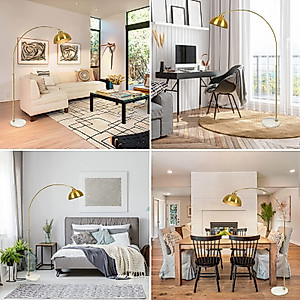Contemporary Gold 73" Arc Floor Lamp with Hanging Dome Shade, Marble Base Adjustable Farmhouse Over The Couch Tall Stand Up Light, Industrial Task/Reading Standing Corner Lamp for Living Room Bedroom