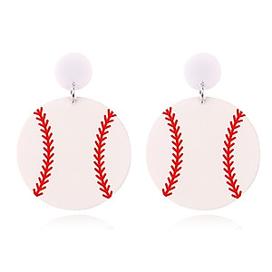 Handmade Lightweight Acrylic Football Baseball Rugby Basketball Dangle Drop Earrings for Women Jewelry Gift(Baseball Dangle Drop Earrings)