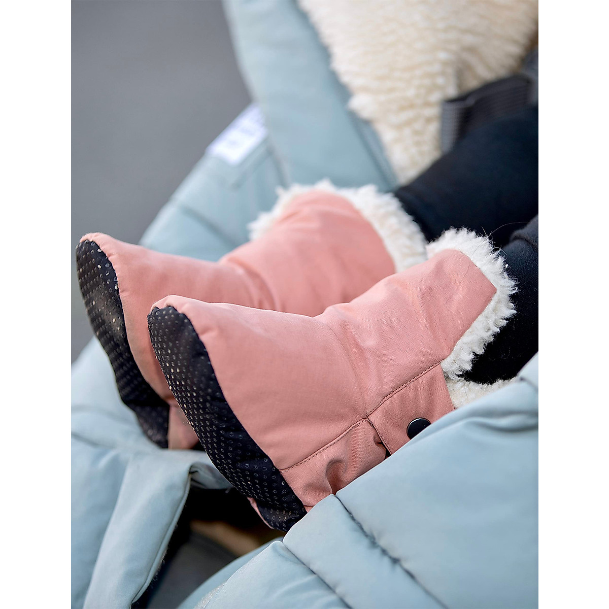 7AM Infant Booties for Winter - Waterproof Kids Snow Boots for Baby Boys & Girls, Warm Vegan Sherpa Lining Baby Booties, Anti-Slip Soles Kids Winter Shoes, Newborn Winter Essentials | (12-24M)
