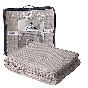 DOLLCENT 100% Soft Premium Combed Cotton Thermal Blanket– Queen Blanket– Soft Cozy Warm Cotton Blanket– Bed Throw Blanket– Queen Bed Blankets– All Season Cotton Blankets– Sand Queen Cotton Blankets