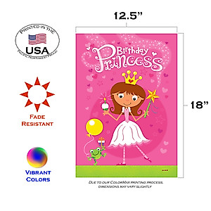 Toland Home Garden 1112455 Pink Princess Birthday Flag 12x18 Inch Double Sided Birthday Garden Flag for Outdoor House Princess Flag Yard Decoration