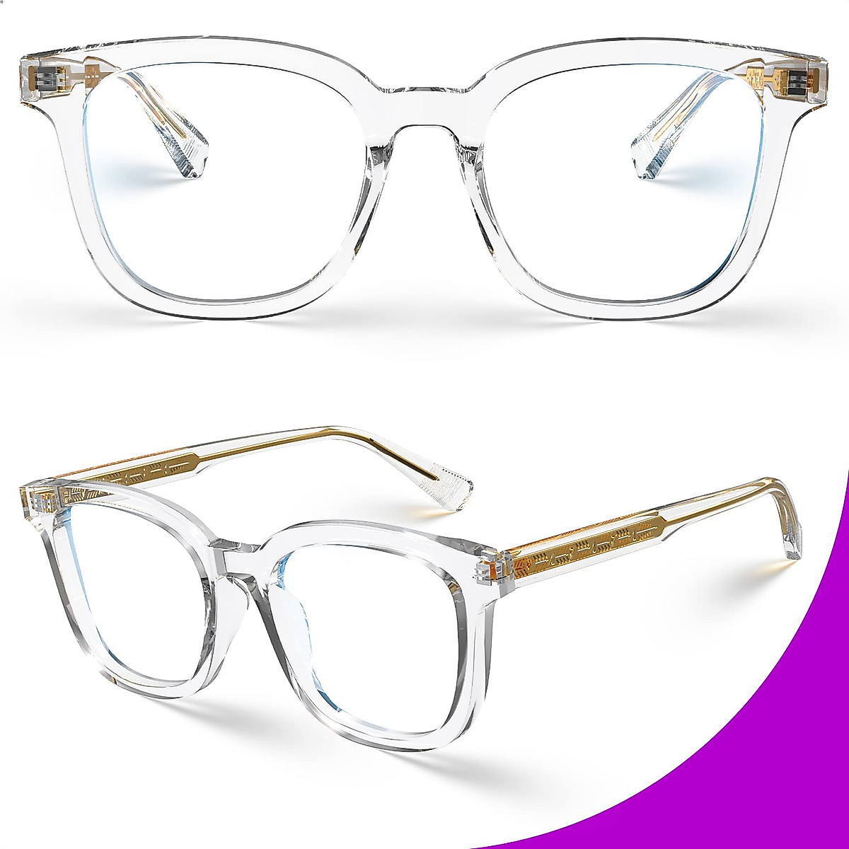 VISOONE Square Classic Blue Light Blocking Glasses with Non Prescription Anti Glare For Women and Men NOE