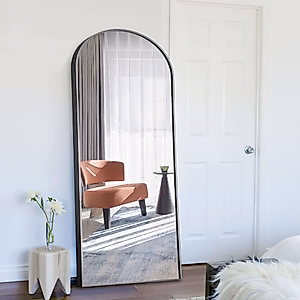 NeuType Arched Full Length Mirror, Large Arched Wall Mirror Floor Mirror with Stand, Full Body Dressing Mirrors Standing Hanging or Leaning Against Wall, Aluminum Alloy Thin Frame 65"x22", Black