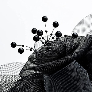 Fascinators Hat for Women Tea Party Headband Kentucky Derby Wedding Flower Cocktail Mesh Feathers Hair Clip Black