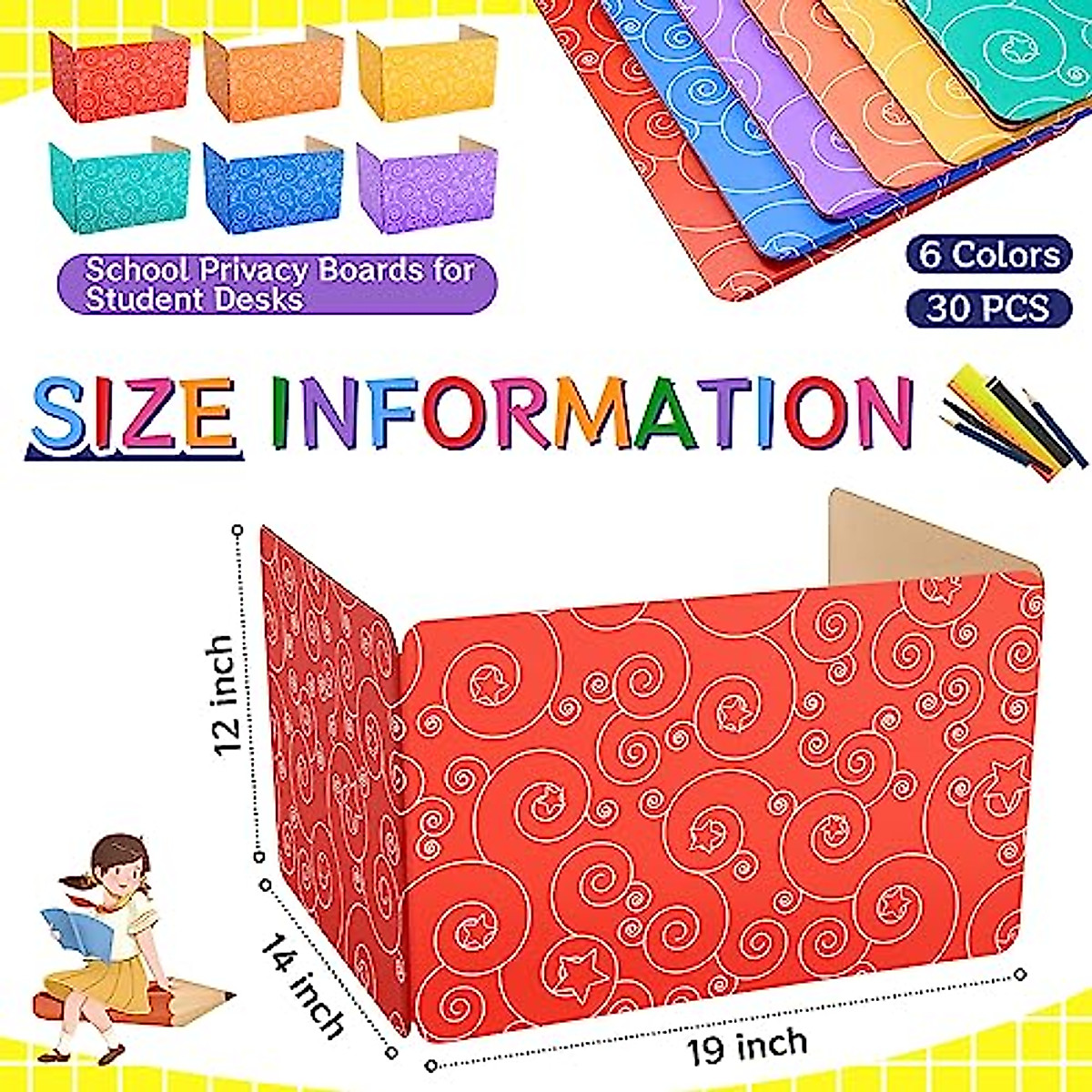 Jetec 30 Pcs Privacy Boards for Student Desks Classroom Privacy Boards for Desks Colored Desk Divider Testing Dividers Desk Partition Trifold Panels Study Carrel for Study Teacher Classroom Office