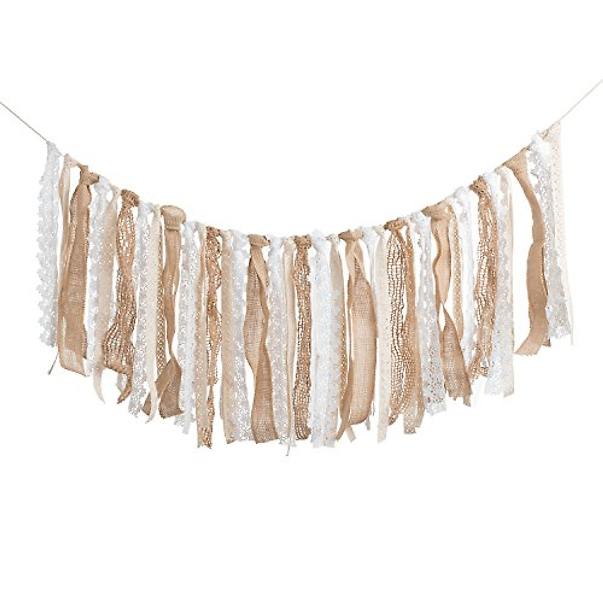 Ling's moment Yarn Tassel Garlands Rag Garland Cream White Buffalo Plaids Check Garland, Boho Decor Rustic Wedding Event & Party Supplies Shabby Chic Banner 3~11 FT