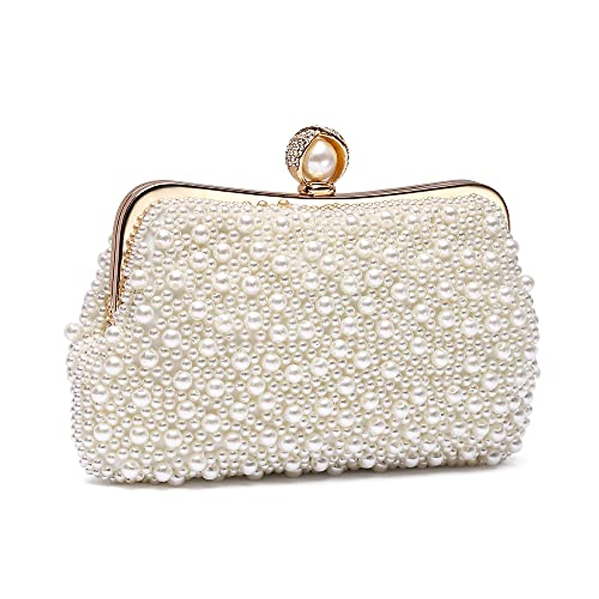 Mulian LilY M810 Womens Clutch Evening Bags Full Beaded Artificial Pearls Handbag for Wedding Bridal Parites Prom Ivory