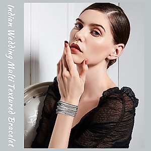 JEWPARK 50Pcs Mixed Metal Aztec Multi Bangle Set Indian Wedding Multi Textured Bracelet Smooth Bangle Bracelets Set of 50 in Gold Tone for Women