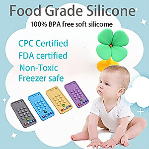 Whisary Mobile Phone Shape Teething Toys，Silicone Baby Teether Toys with Pacifier Clip for Babies 0-3 Months 3-6 Months,Baby Chew Toys Sensory Toys for Babies 6-18 Months Pack 1 (SJ-Purple)
