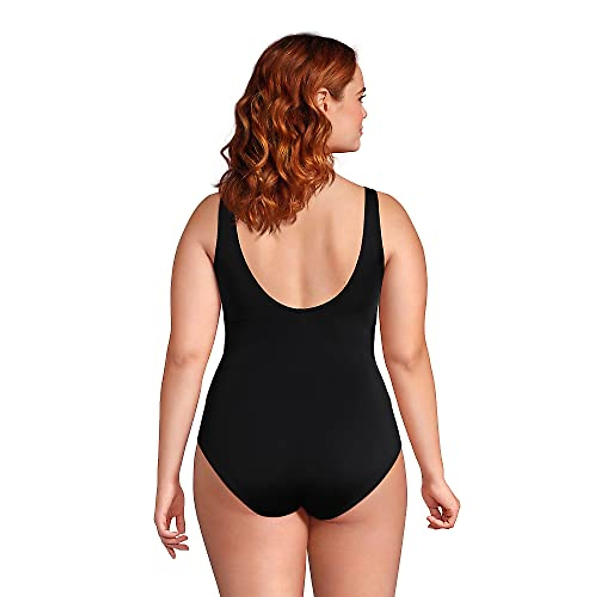 Lands' End Womens Chlorine Resistant High Leg Tugless Tank Soft Cup One Piece Swimsuit Black Regular 12