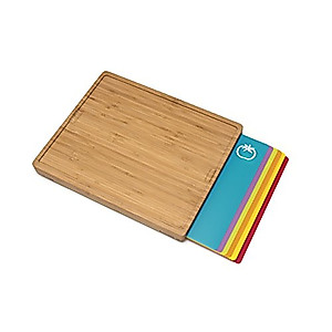 Lipper International Bamboo Wood Cutting Board with 6 Colored Poly Inlay Mats, 16" x 13-1/8" x 1-5/8"