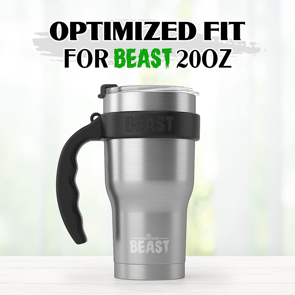 BEAST 20 oz Army Green Tumbler Set with Handle - Stainless Steel Coffee Cup + 2 Straws Brush, Gift Box & Black Handle