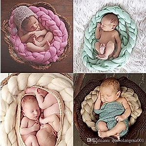 Matissa Newborn Baby Photography Props Braided Rope Basket Filler Photography Background Rug Blanket (Light Pink)