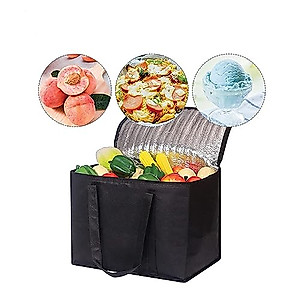 Large Insulated Reusable Grocery Bags, Foldable Cooler Bags with Reinforced Bottom & Handles for Hot or Cold Food Delivery (3 Pack)