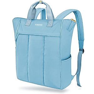 YOREPEK Puffy Tote Bag Backpack for Women, 15.6 Inch Convertible Backpack Tote Waterproof, Lightweight Computer Laptop Backpack Casual Daypack for Ladies Teacher College, Blue