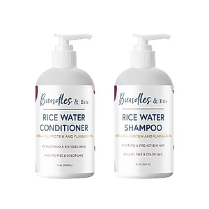 Bundles & Bits Rice Water Shampoo and Conditioner Set - Regrowth, Thinning Hair and Anti-Hair Loss - Plant-Based, Sulfate Free, For All Hair Types, 2 Piece Set