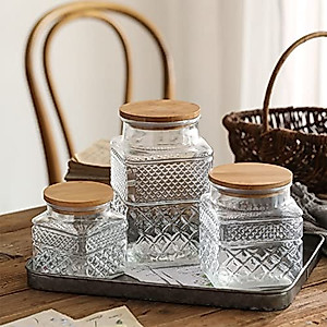 LUCKTE Vintage Glass Jar with Airtight Bamboo Lids Food Storage Container for Candy Snack Cookies Coffee Tea Nuts Kitchen Containers Cereal Canisters