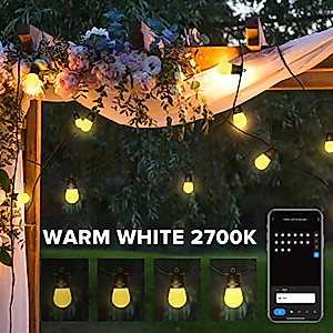 Smart Outdoor String Lights, RGB+IC 2700K Outdoor LED Patio Lights, 49ft with 15 S14 Bulbs, WiFi String Lights, Work with Alexa/Google Assistant, Waterproof, DIY Scene, APP/Remote Control