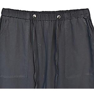 perdontoo Mens Casual Cotton Linen Pants Elastic Waist Drawstring Straight Summer Beach Pants (Small, Black)