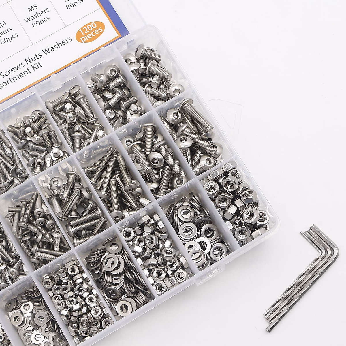 1200 PCS Nuts and Bolts Assortment Kit, Metric M2 M3 M4 M5 Machine Screws, Stainless Steel 304 Hex Socket Head Cap Bolts and Nuts Kit.