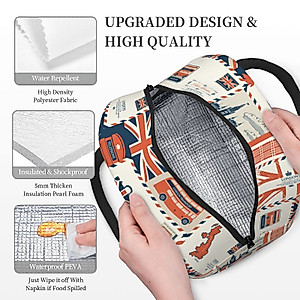 Oplp London Theme Envelopes Symbols Flag Retro Style Lunch Bag Box Meal Prep Insulated Handbag Reusable Lunch Container