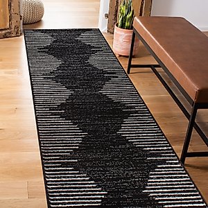 Rugshop Bohemian Stripe Stain Resistant High Traffic Living Room Kitchen Bedroom Dining Home Office Runner Rug 2'x7' Black
