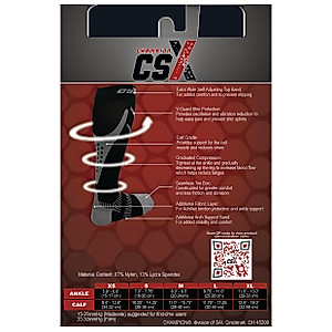 CSX Compression Socks for Men and Women, Knee High, Recovery Support, Athletic Sport Fit, Silver on Black, Large (15-20 mmHg)