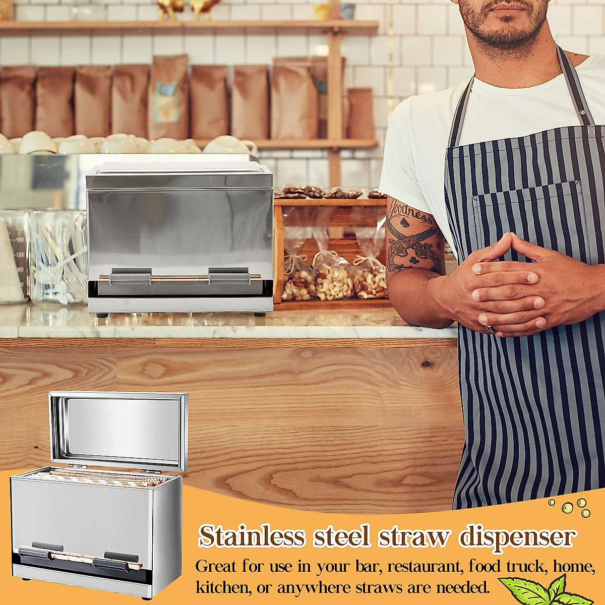 Tessco Stainless Steel Straw Dispenser for Pencils Reusable Straw Holder with Lid Pencils Dispensers for Class Straw Organizer for Countertop Home Classroom Coffee Bar Supplies