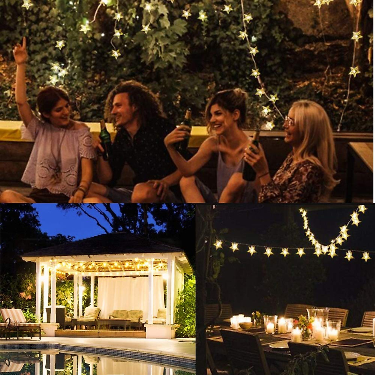 Stars Solar LED Lights Outdoor Decor, 8 Modes 23FT BeHiller 50LED Holiday String Lights, Solar Operated Garden Decor Lights, Solar Twinkle Xmas Lights for Tree, Backyard, Decor (Warm White)