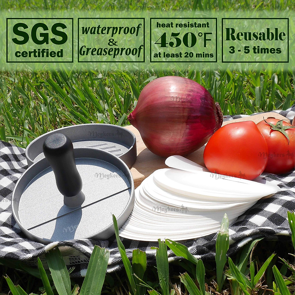 Meykers Patty Paper Sheets for 4/4.5 Inch Burger Press | 500 pcs Round | Hamburger Maker Non-Stick Heat Resistant Circle Wax Parchment Paper liege waffle keto chaffle Cookie Cake Bake