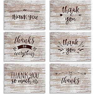 TOROS store 30 Pack Thank You Cards Set with Kraft Envelopes - Rustic Style Paper Cards - Thank you Cards 5 of Each Design - Perfect for Baby Shower Wedding Birthday Party Graduation