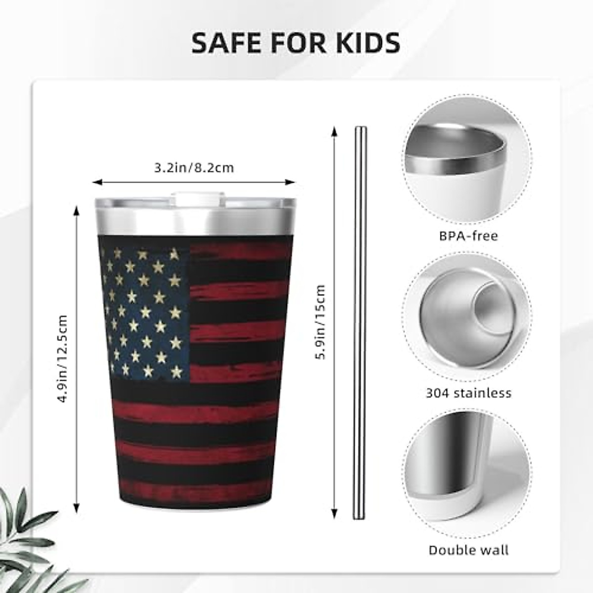 12oz Tumbler Vintage America America Flag 3 Stainless Steel Cup With Straw And Lid Spill Proof Bulk Double Wall Vacuum Reusable Water Tumblers For Cold Hot Drink