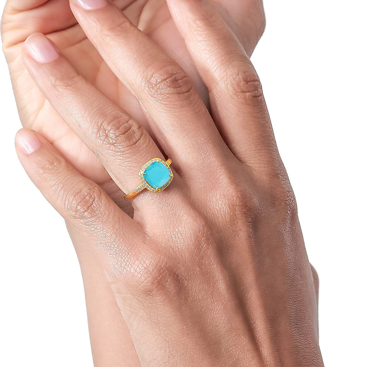 Gem Stone King 10K Yellow Gold Cushion Cut 8MM Gemstone Birthstone and Accent Diamonds Halo Engagement Ring For Women | Wedding Anniversary Promise Ring For Women | Available In Size 5, 6, 7, 8, 9