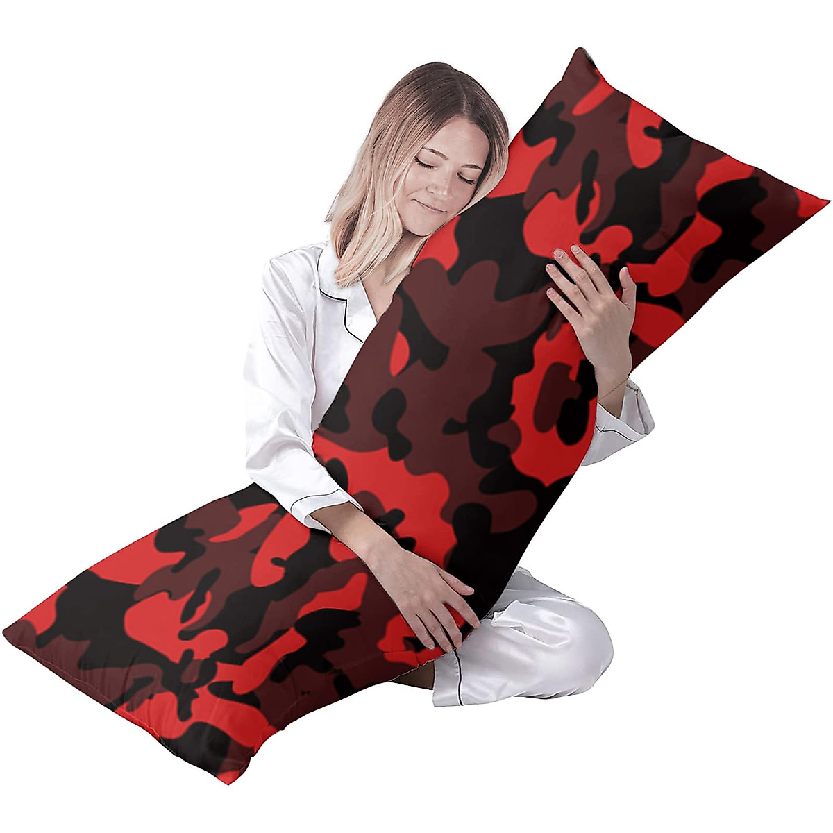Body Pillow Case Cover, Red Camouflage Body Pillow, Soft Breathable Body Pillows for Adults Kids, 20x54 Inch Long Pillow Case for Sleeping, Side Sleeper, Bed