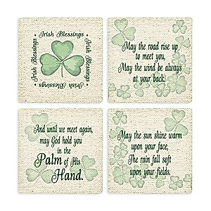 Irish Blessings Shamrock Green 4 x 4 Absorbent Ceramic Square Coasters Pack of 4