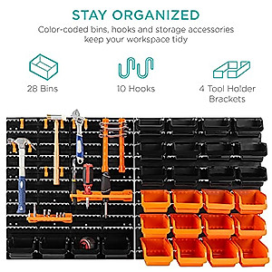 Best Choice Products 38x21.25in 44-Piece Wall Mounted Peg Board, Garage Storage Rack, Tool Organizer w/ 28 Storage Bins, 14 Accessories, 110lb Capacity