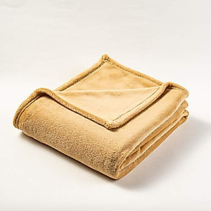 Flannel Blanket Fleece Throw Queen Size Yellow Mustard All Season Lightweight Plush Cozy Super Soft Luxury Couch Sofa Bed Blanket (Yellow Mustard, Queen 90x90)