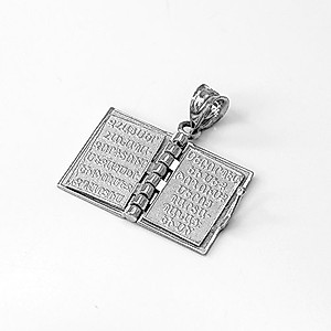 Religious Jewelry by FDJ Polished Sterling Silver 3D Armenian Holy Bible Book w/Lord's Prayer Charm Pendant
