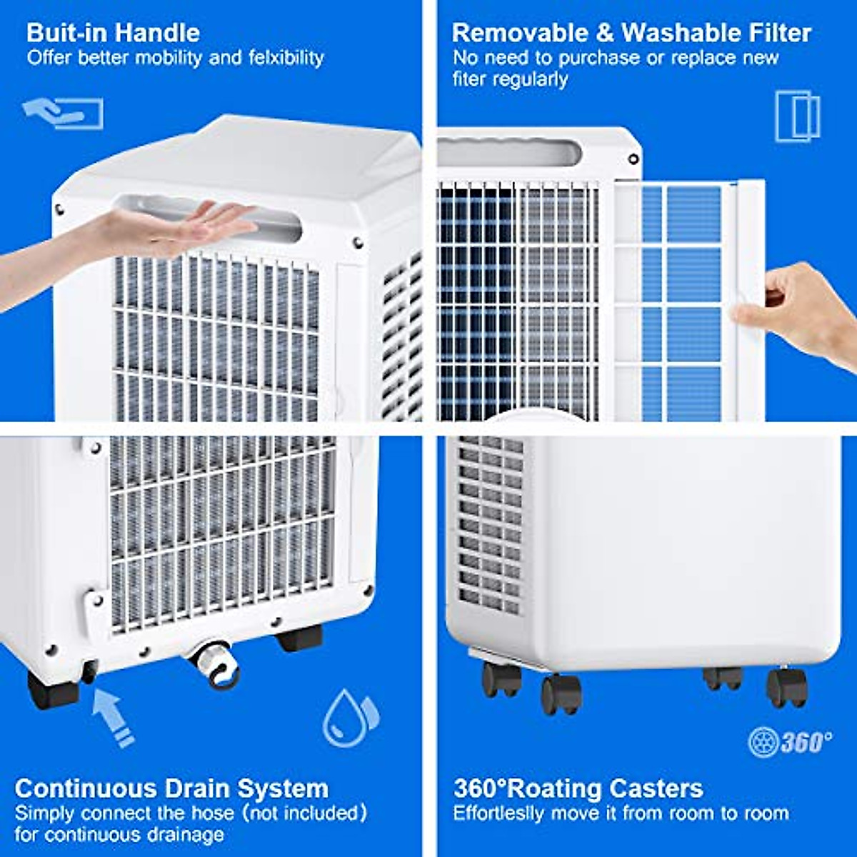 Toolsempire 8000BTU Portable Air Conditioner Cools Up to 230 Sq,Freestanding AC Cooling Unit Compact Room Cooler with Dehumidifier&Fan,Remote Control,Included Window Mount Kit