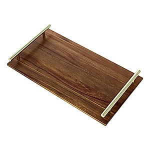 CreekView Home Emporium Acacia Wooden Serving Tray with Handles in Gold - 8x15in Rectangle Rustic Wood Serving Tray